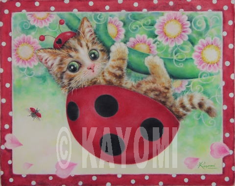 Ladybug Kitty - cats and kittens prints/art by Kayomi at ArtyCat Studio