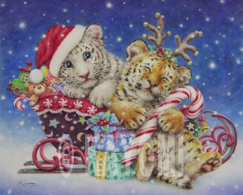 Sleepy Reindeer - cats and kittens prints/art by Kayomi at ArtyCat Studio